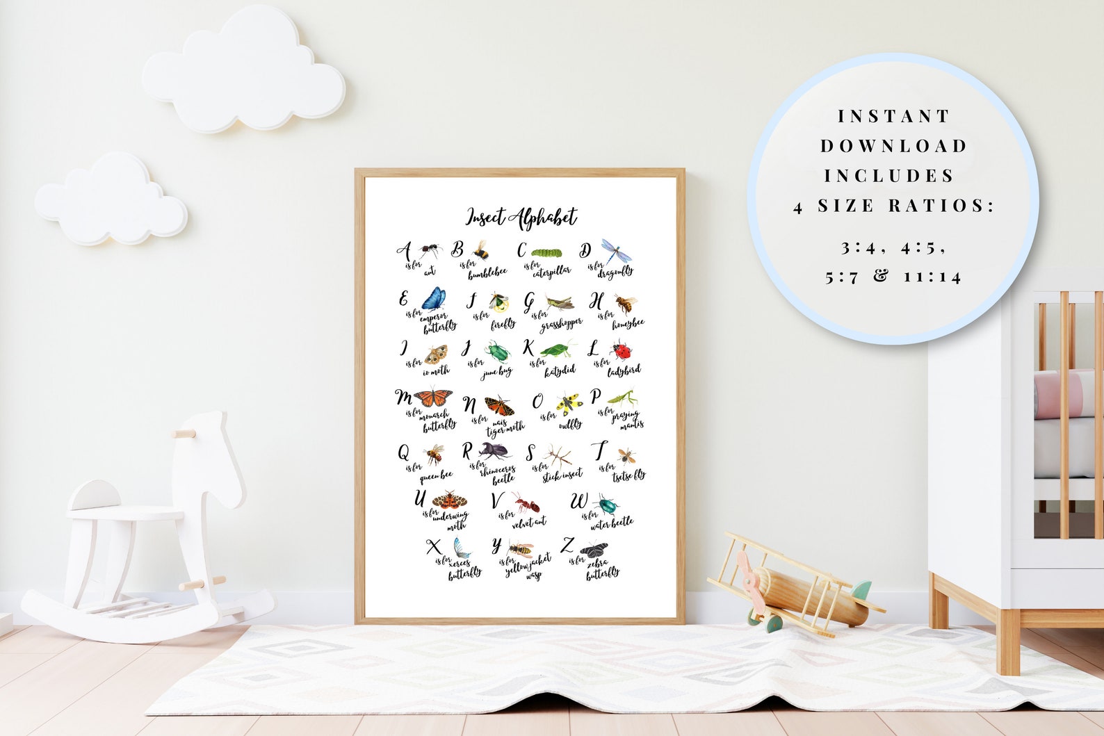 Printable Watercolor Insect Alphabet Chart Instant Download Educational ...