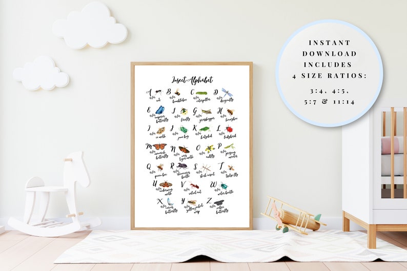 Printable Watercolor Insect Alphabet Chart Instant Download Educational ...
