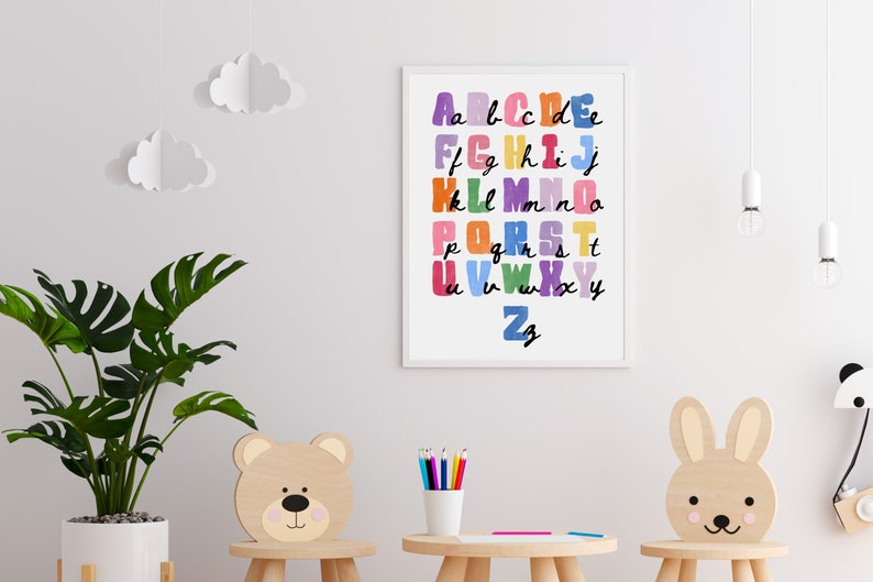 Fun Classroom Wall Art, Printable Alphabet Chart, Rainbow School Room ...