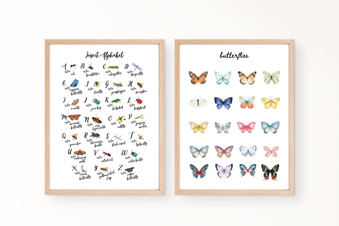 Watercolor Insect Alphabet Chart for Nursery Printable Educational ...