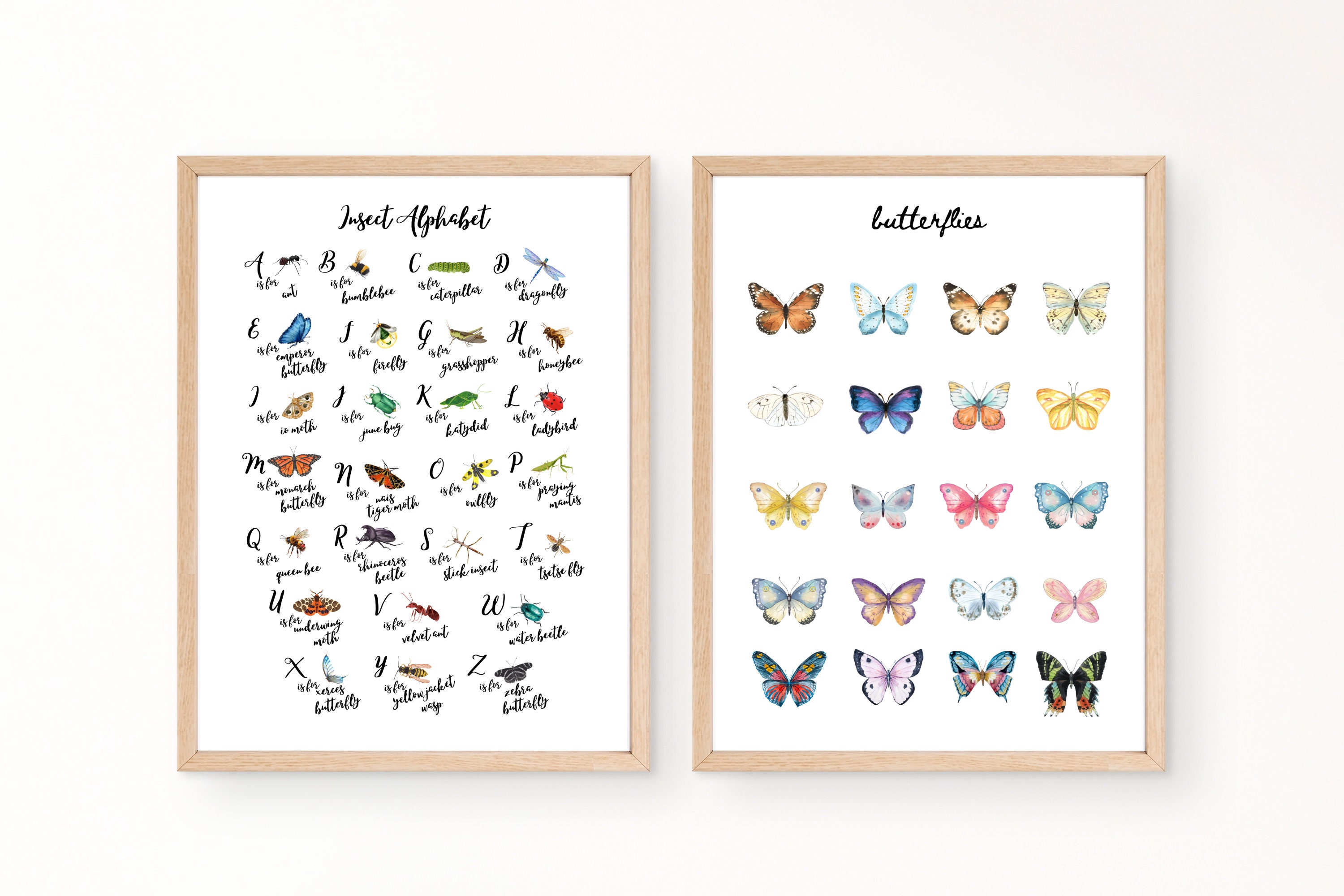 Watercolor Insect Alphabet Chart for Nursery Printable Educational ...