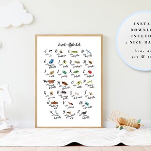Watercolor Insect Alphabet Chart for Nursery Printable Educational ...