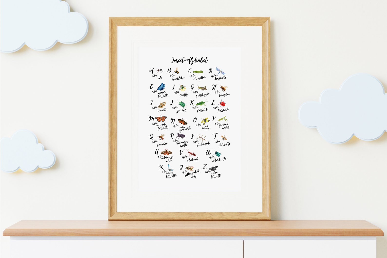 Printable Watercolor Insect Alphabet Chart Instant Download Educational ...