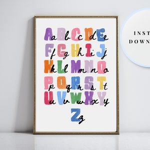 Fun Classroom Wall Art, Printable Alphabet Chart, Rainbow School Room ...