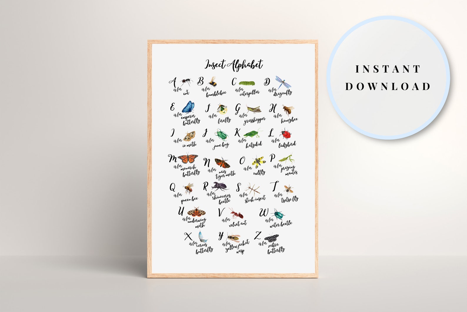 Printable Watercolor Insect Alphabet Chart Instant Download Educational ...