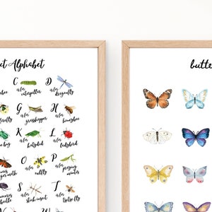 Watercolor Insect Alphabet Chart for Nursery Printable Educational ...