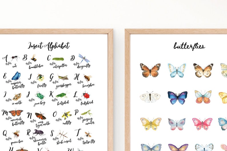 Watercolor Insect Alphabet Chart for Nursery Printable Educational ...