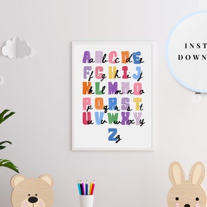 Fun Classroom Wall Art, Printable Alphabet Chart, Rainbow School Room ...