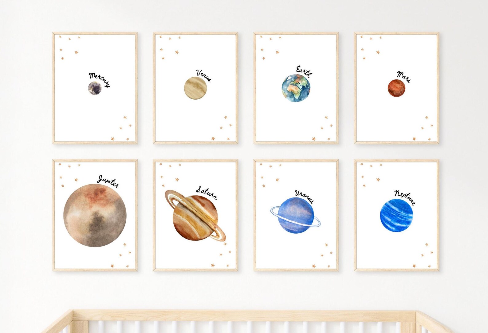 Space Nursery Art Bundle, Set of 8 Planet Printables, Watercolour Solar ...