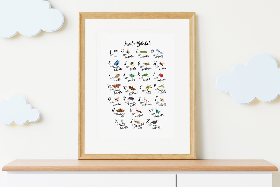 Watercolor Insect Alphabet Chart for Nursery Printable Educational ...