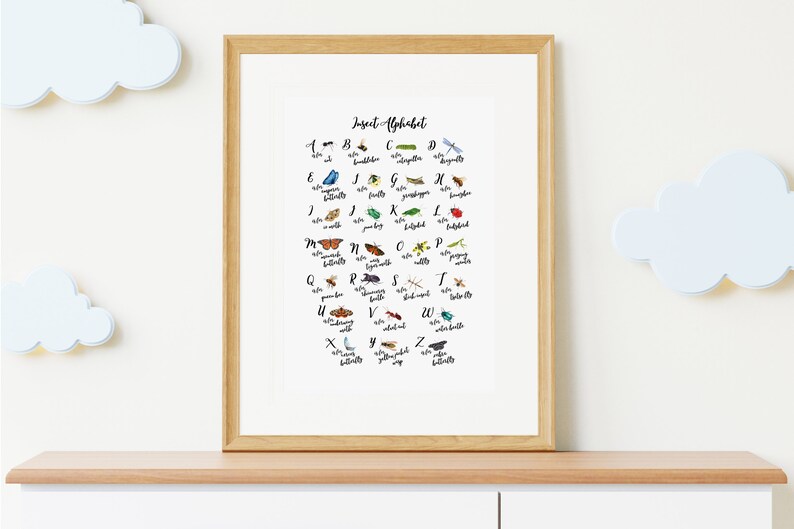 Watercolor Insect Alphabet Chart for Nursery Printable Educational ...