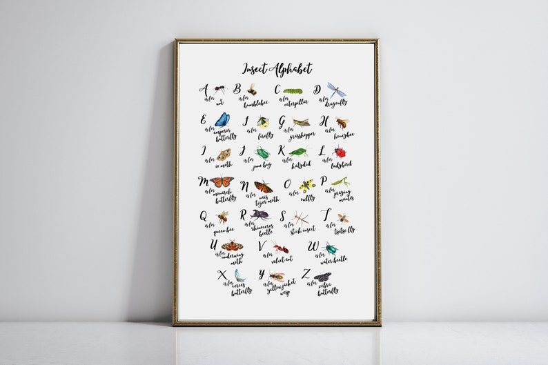 Watercolor Insect Alphabet Chart for Nursery Printable Educational ...