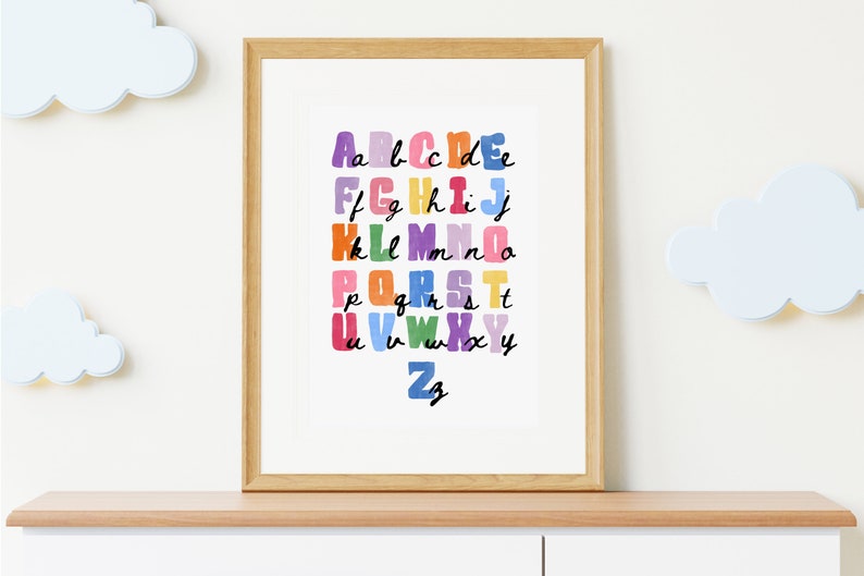 Fun Classroom Wall Art, Printable Alphabet Chart, Rainbow School Room ...