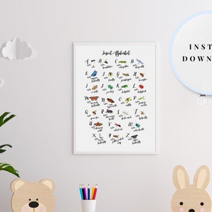 Printable Watercolor Insect Alphabet Chart Instant Download Educational ...