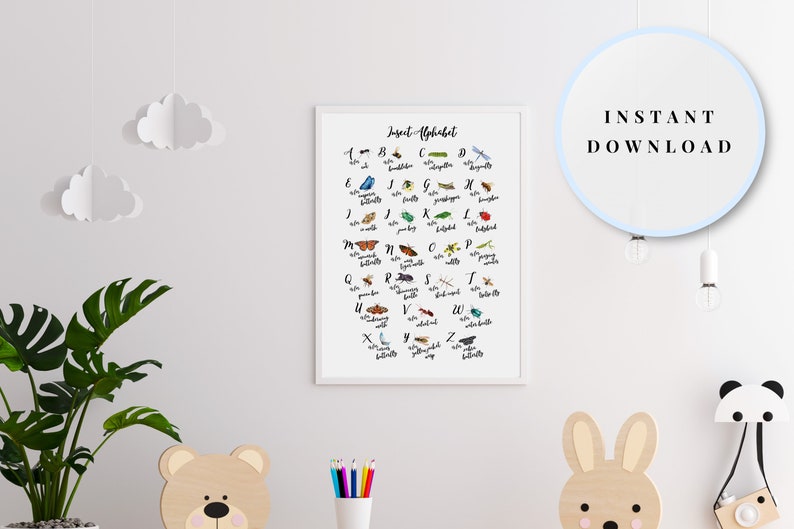 Printable Watercolor Insect Alphabet Chart Instant Download Educational ...