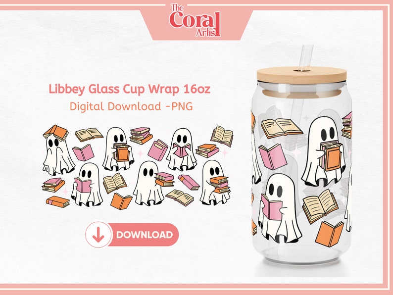 CARTOON Book Ghost PNG for 16oz Libbey Glass Tumbler Cup Custom Art ...