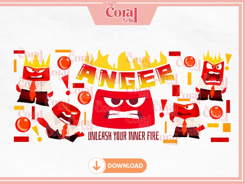 Anger Fire UVDTF Red Inside Out UVDTF PNG Transfer File, Libbey 16oz ...