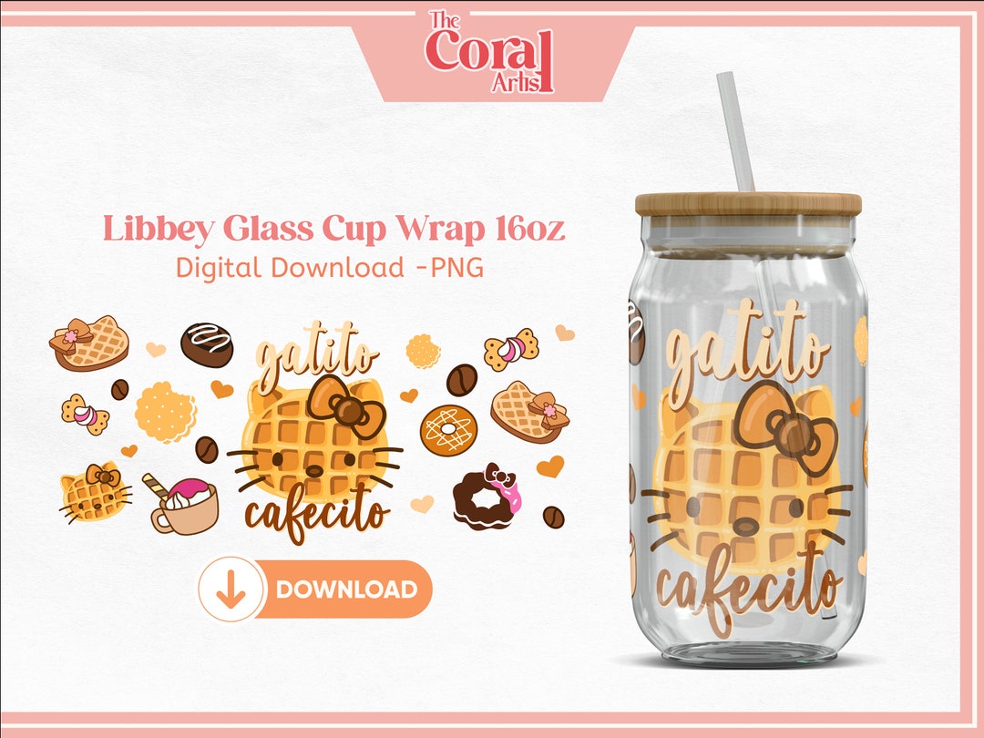 Gatito Y Cafecito PNG Transfer File, Libbey 16oz Beer Glass Tumbler ...