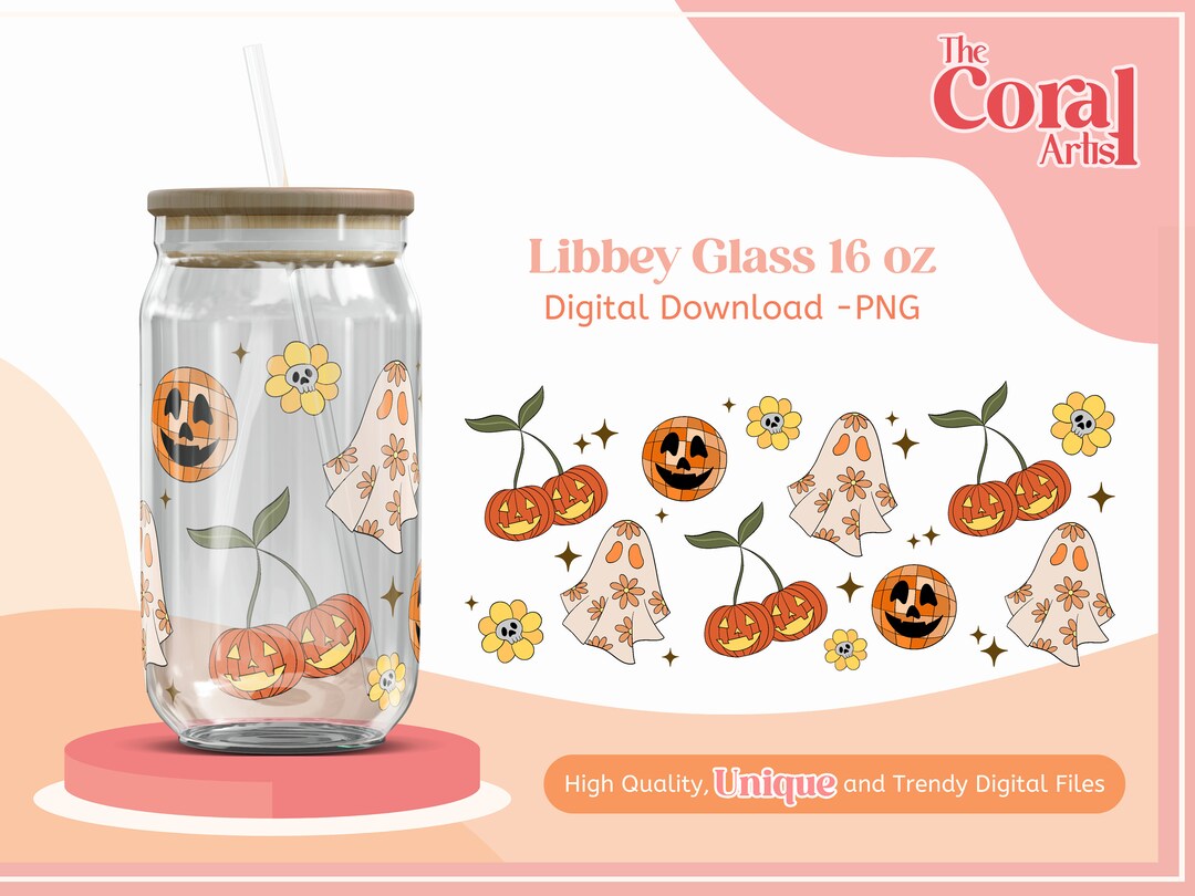 PUMPKIN GHOST Cherries PNG Transfer File, Libbey 16oz Beer Glass ...