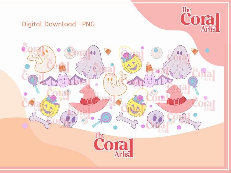 KAWAII Cute Halloween 16 Oz Libbey Glass Tumbler Wrap PNG, Ghosts, Bats, Skulls and Bones, Candy ...