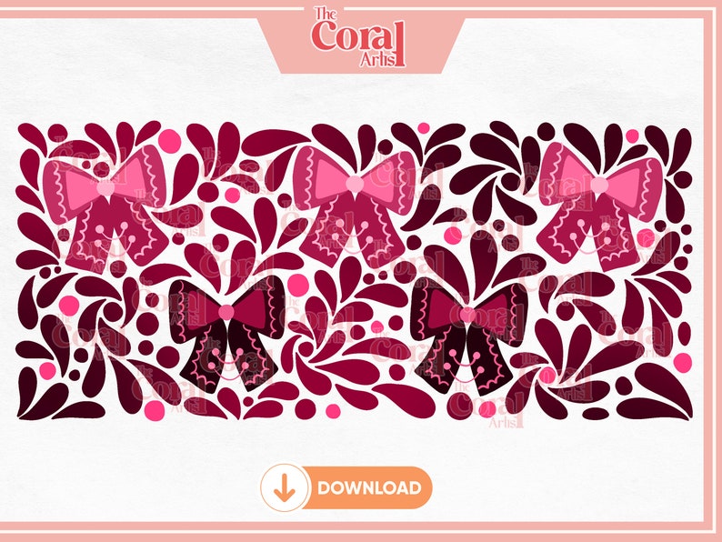 PINK Talavera Mariachi Inspired Bows Coquette PNG UVDTF Transfer File ...
