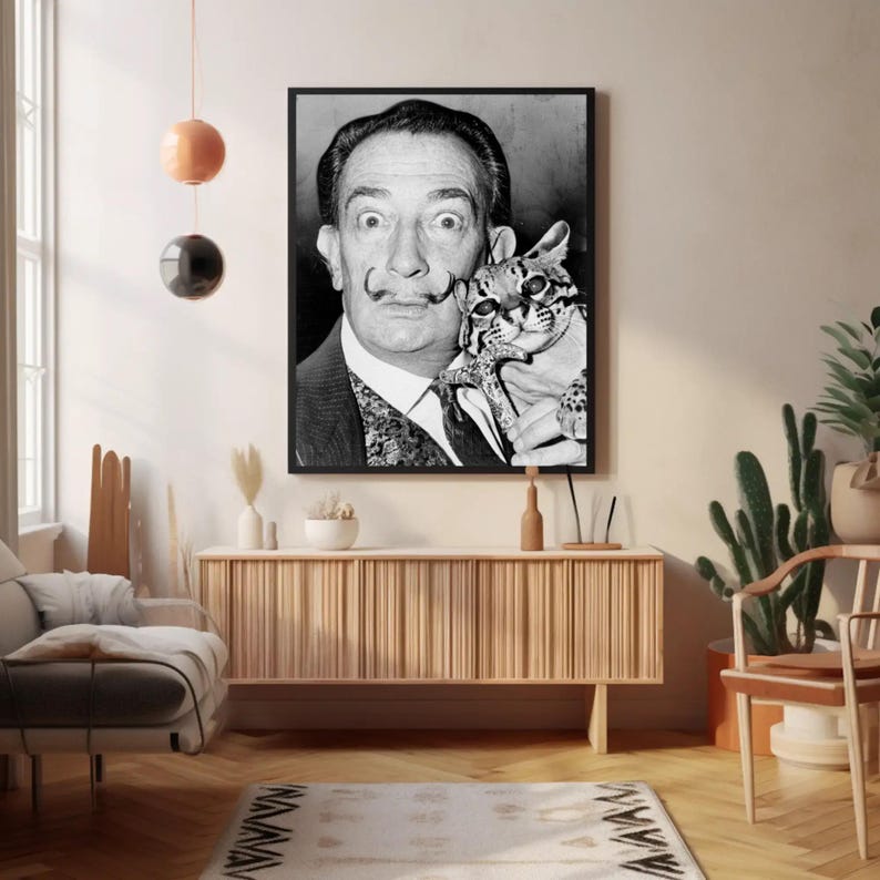 Salvador Dalí With His Pet Ocelot, Iconic Surrealist Surreal Art Canvas ...