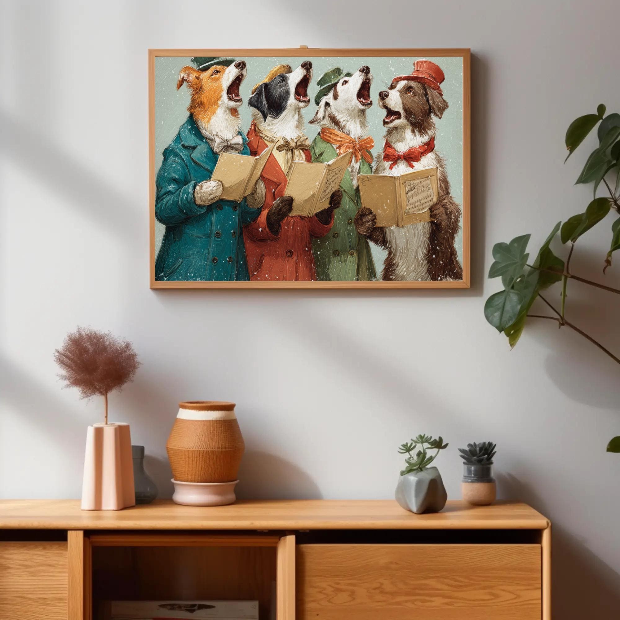 Louis Wain Style Caroling Dogs Christmas Wall Art Vintage Dog Choir ...