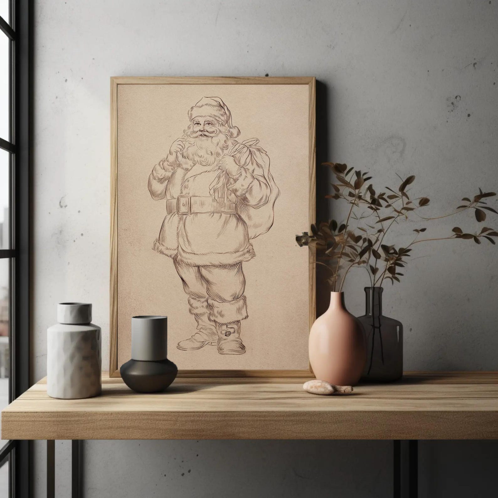 Vintage Santa Claus Drawing Illustration Christmas Holiday Canvas Print ...