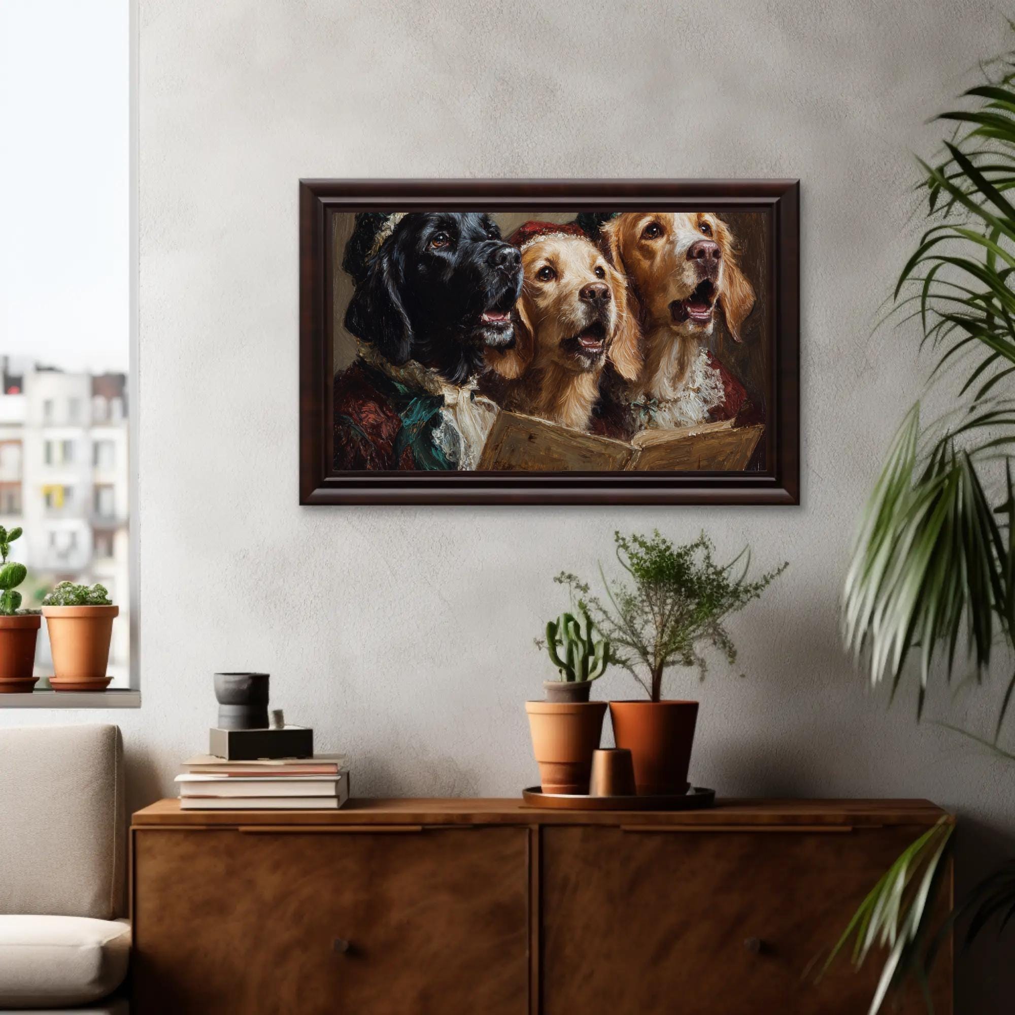 Louis Wain Style Caroling Dogs Christmas Wall Art Vintage Canine Canvas ...