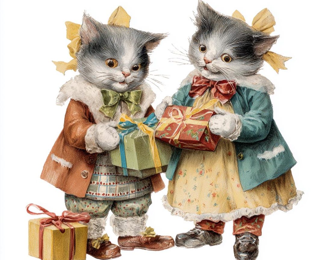 Christmas Pet Cats Cute Vintage Cat Art in Ellen Clapsaddle Style ...