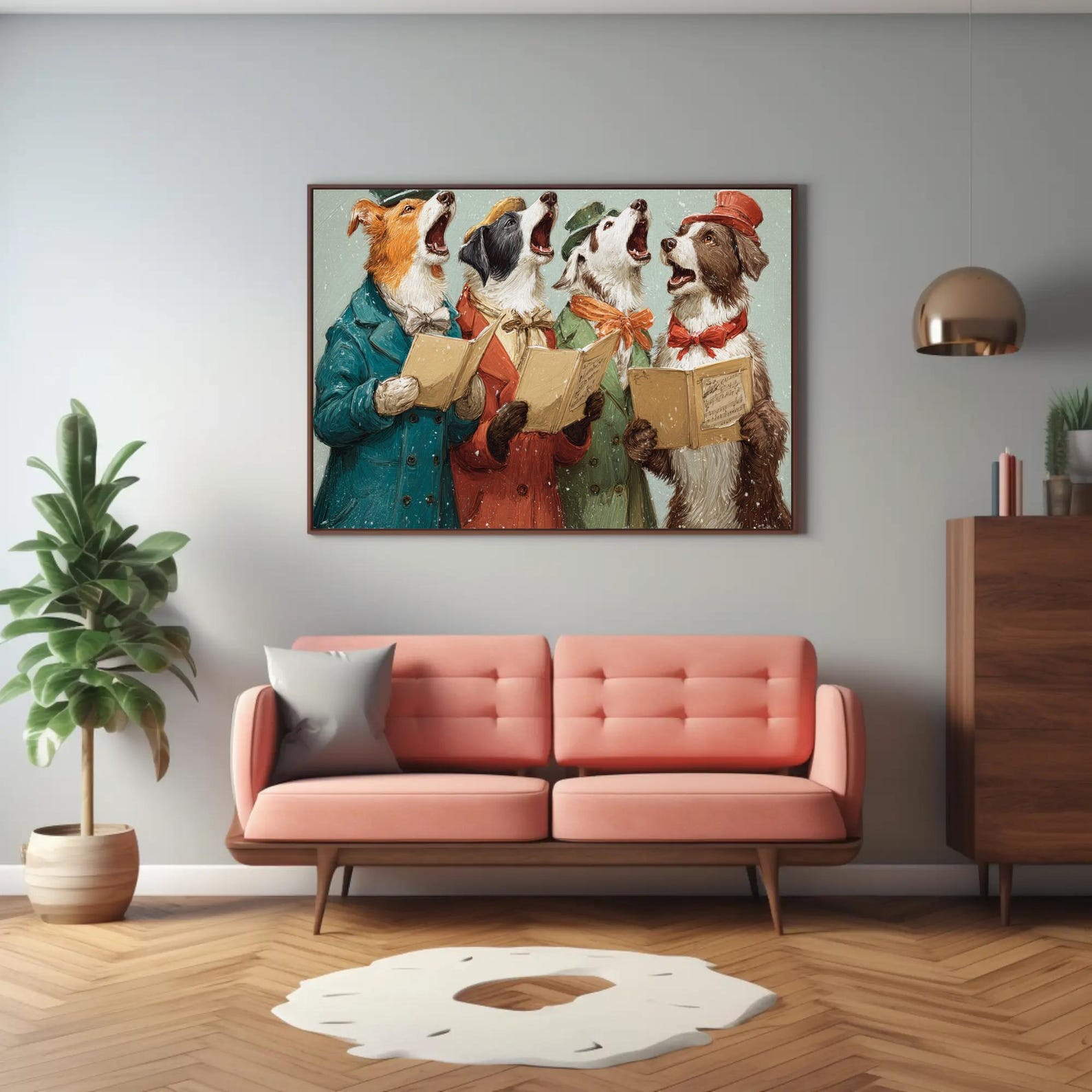 Louis Wain Style Caroling Dogs Christmas Wall Art Vintage Dog Choir ...