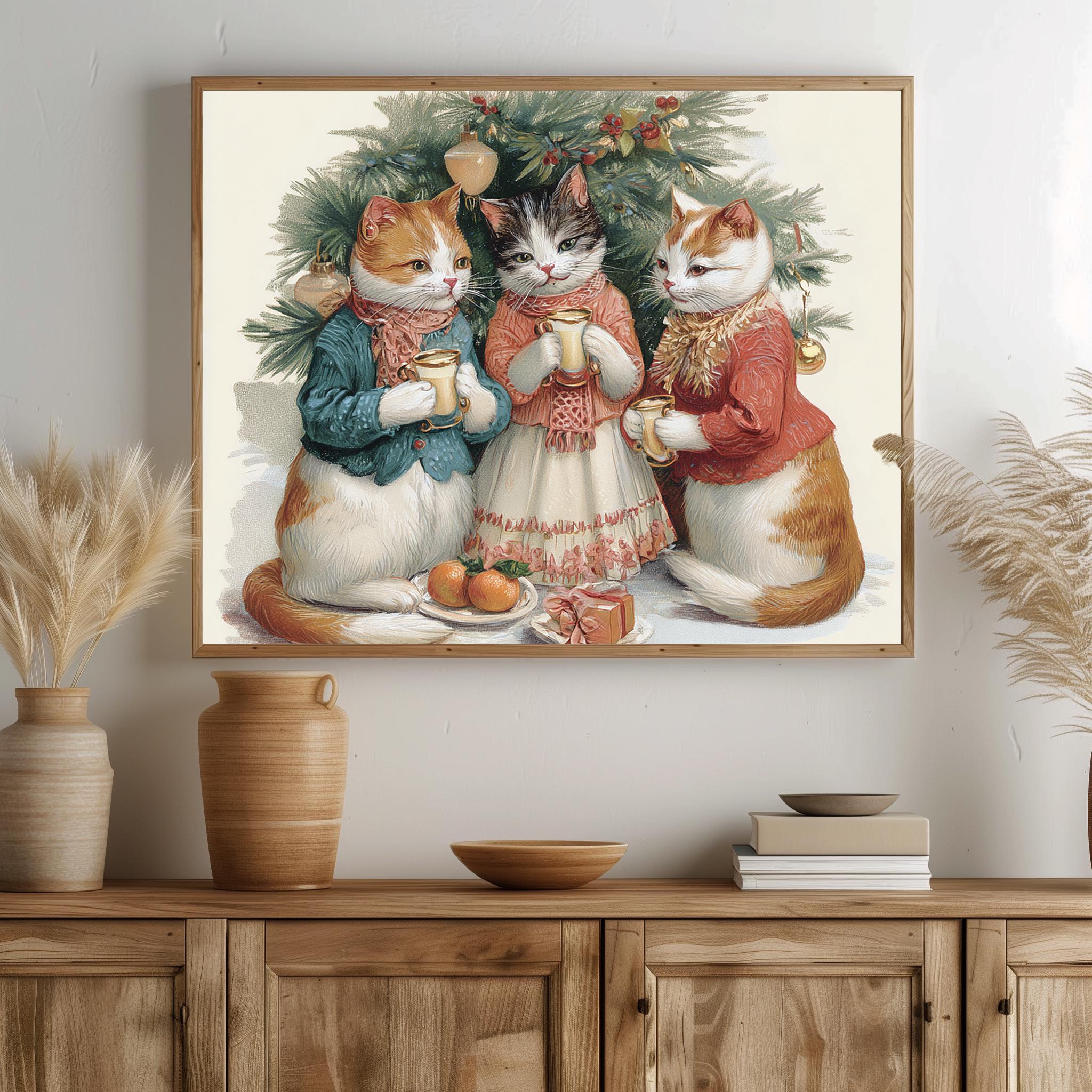 Ellen Clapsaddle Style Christmas Cats Drinking Eggnog Vintage Style Cat ...