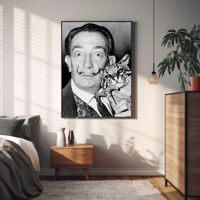 Salvador Dalí With His Pet Ocelot, Iconic Surrealist Surreal Art Canvas ...