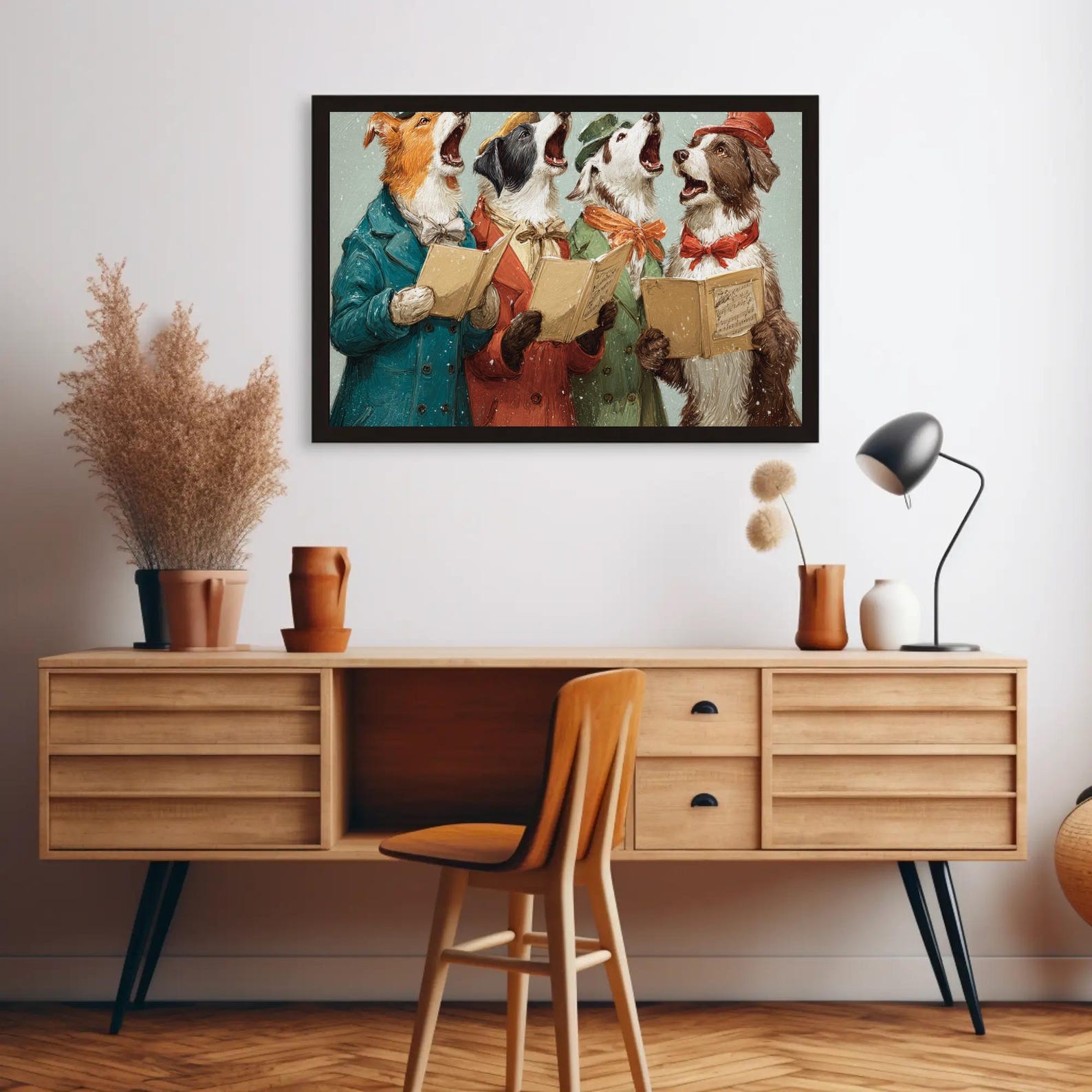 Louis Wain Style Caroling Dogs Christmas Wall Art Vintage Dog Choir ...
