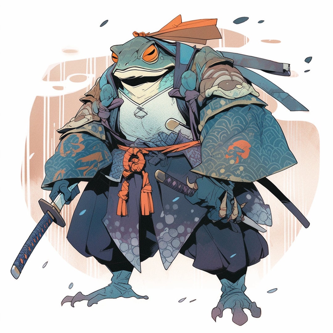 Japanese Japan Ukiyo-e Style Samurai Ninja Warrior Frog With Katana ...