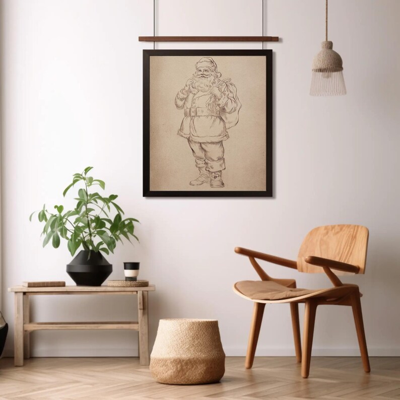 Vintage Santa Claus Drawing Illustration Christmas Holiday Canvas Print ...