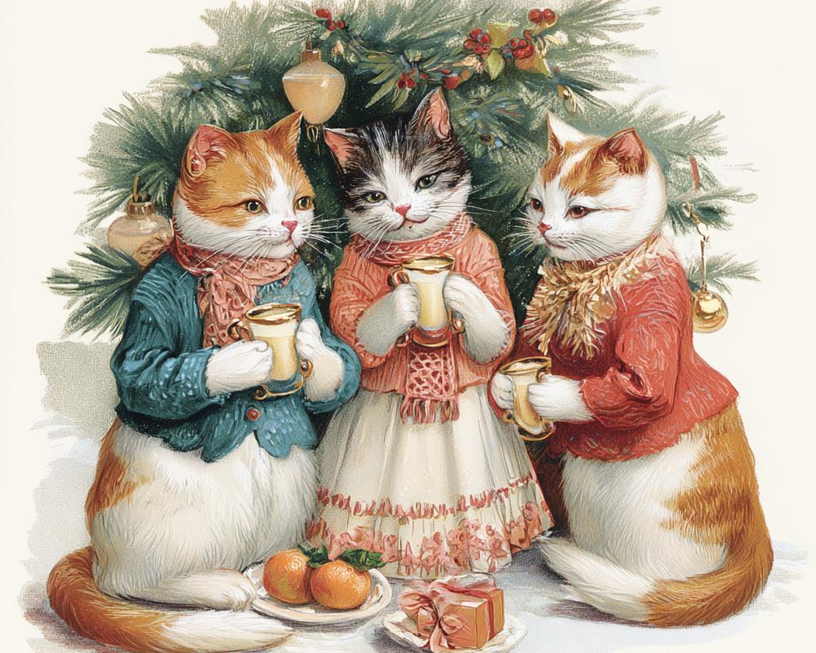 Ellen Clapsaddle Style Christmas Cats Drinking Eggnog Vintage Style Cat ...