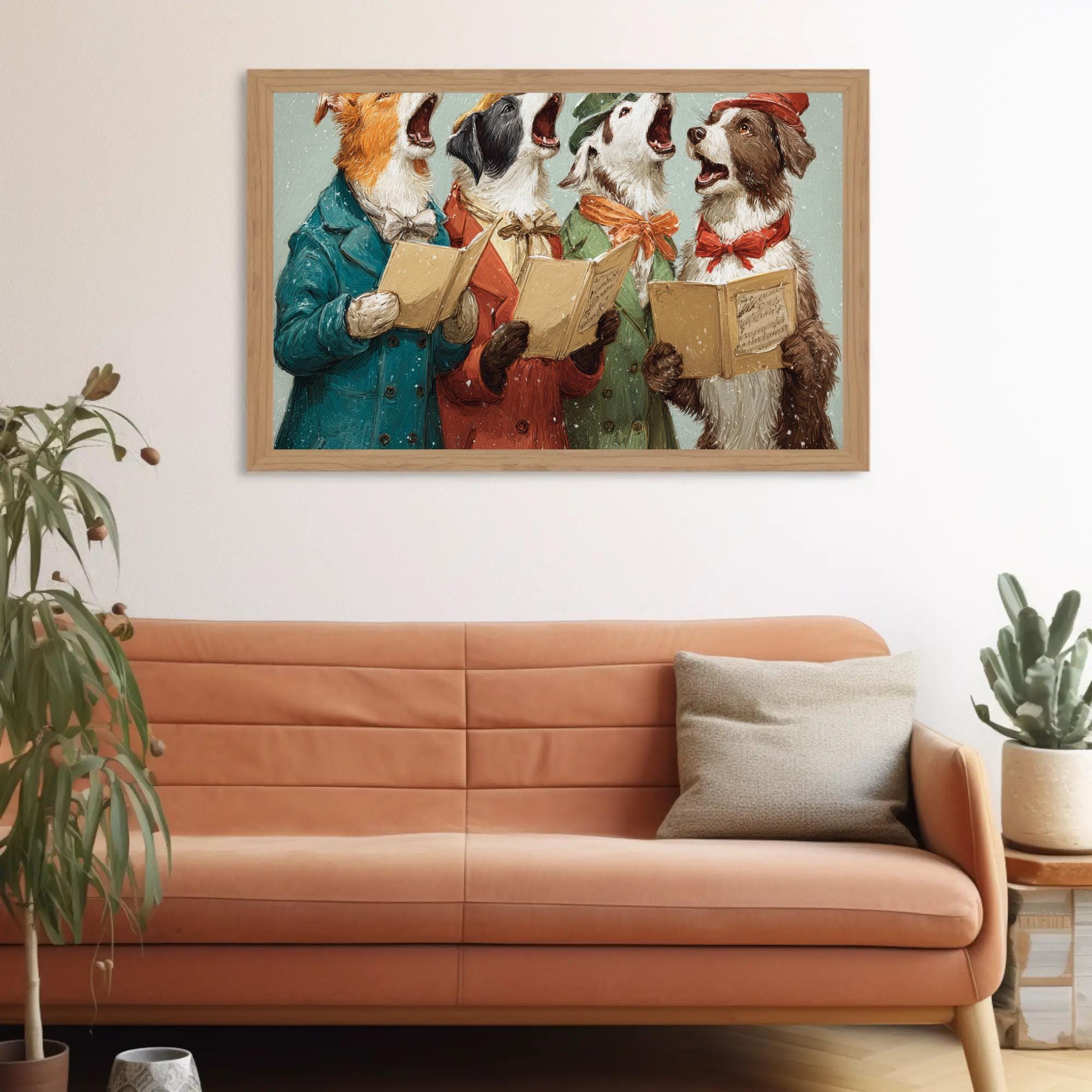 Louis Wain Style Caroling Dogs Christmas Wall Art Vintage Dog Choir ...