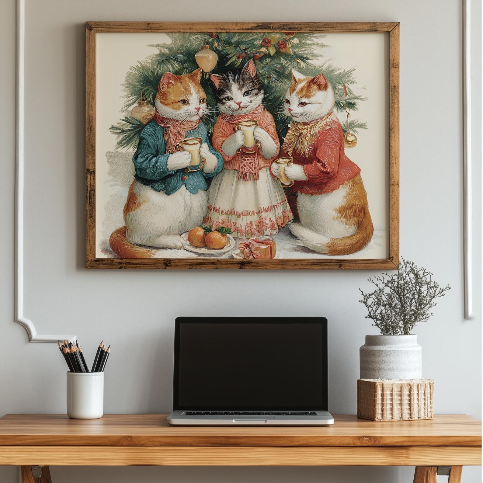 Ellen Clapsaddle Style Christmas Cats Drinking Eggnog Vintage Style Cat ...