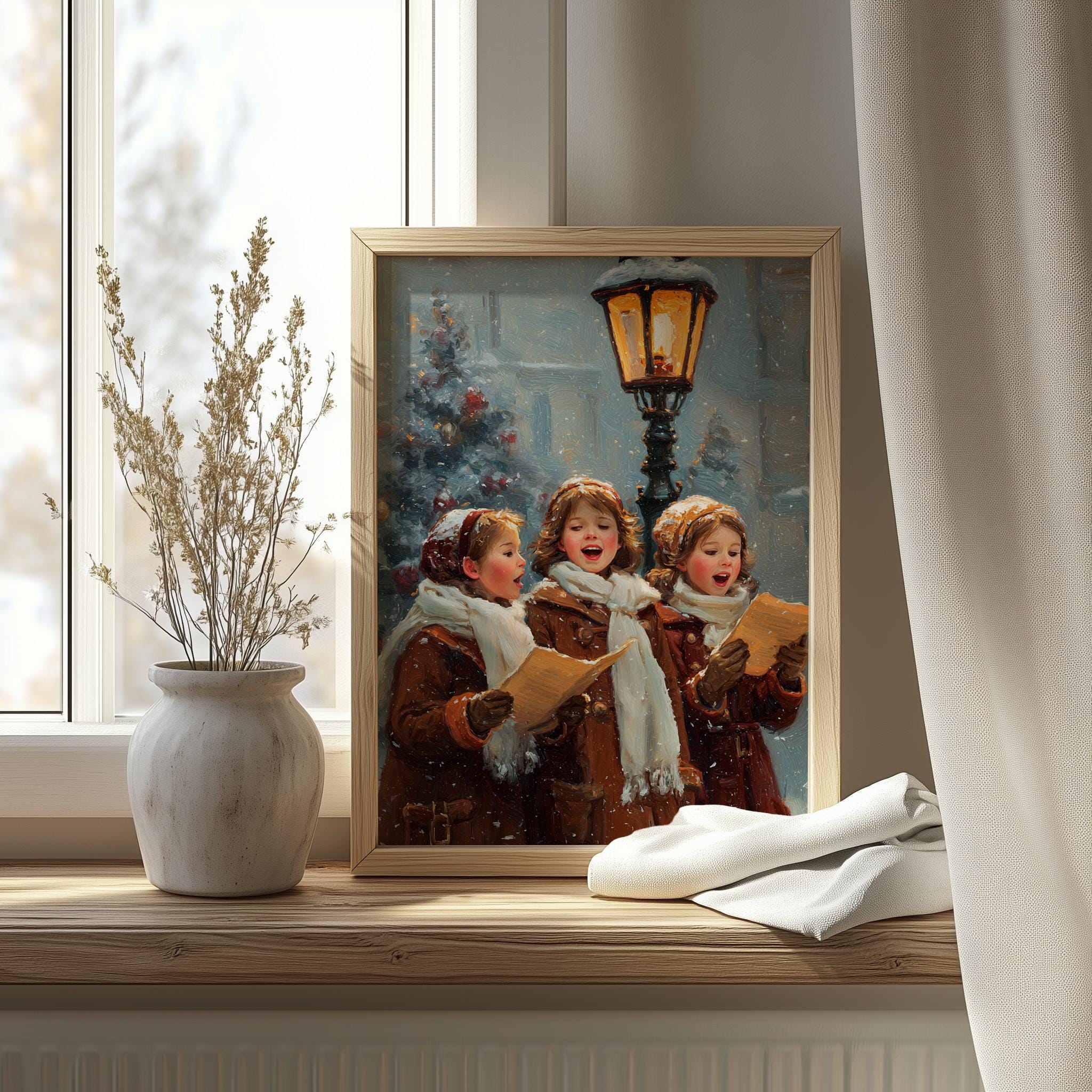 Children Singing Christmas Carols Norman Rockwell Style Holiday Wall ...