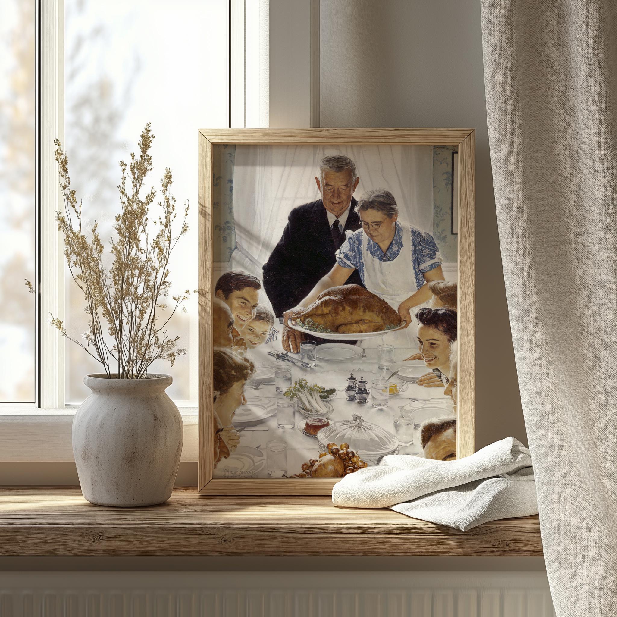 Norman Rockwell Thanksgiving Vintage Holiday Decor Family Dinner Scene ...
