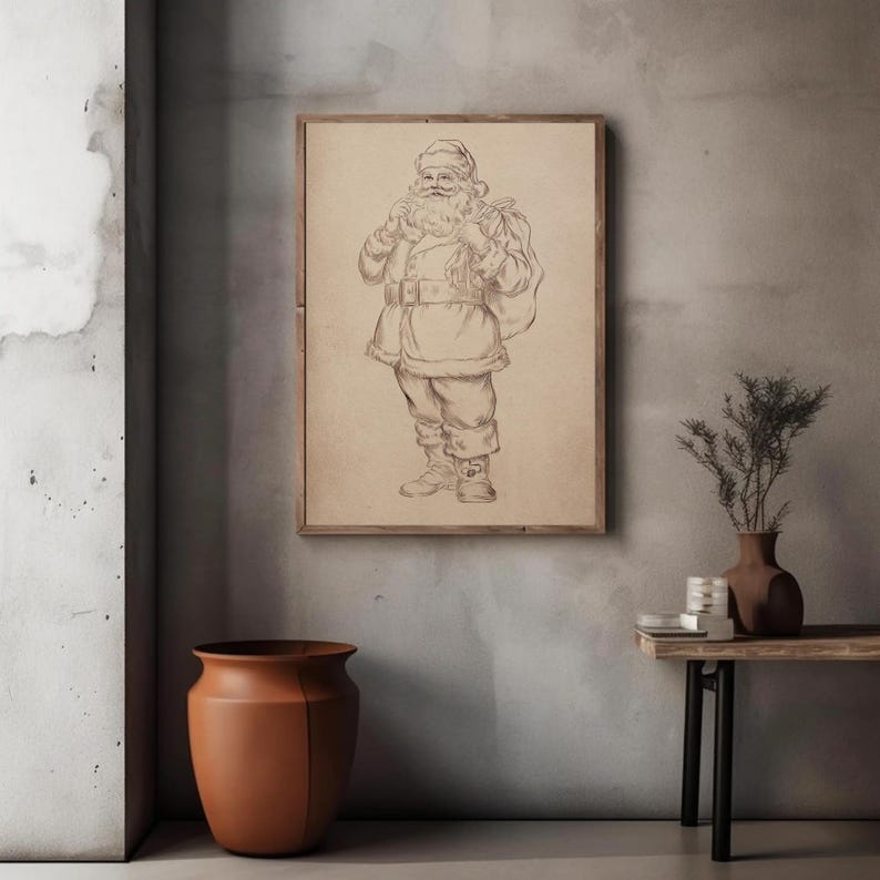 Vintage Santa Claus Drawing Illustration Christmas Holiday Canvas Print ...