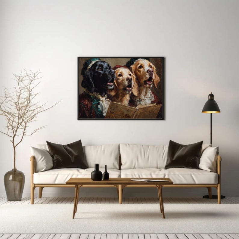 Louis Wain Style Caroling Dogs Christmas Wall Art Vintage Canine Canvas ...