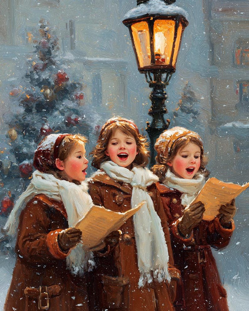 Children Singing Christmas Carols Norman Rockwell Style Holiday Wall ...