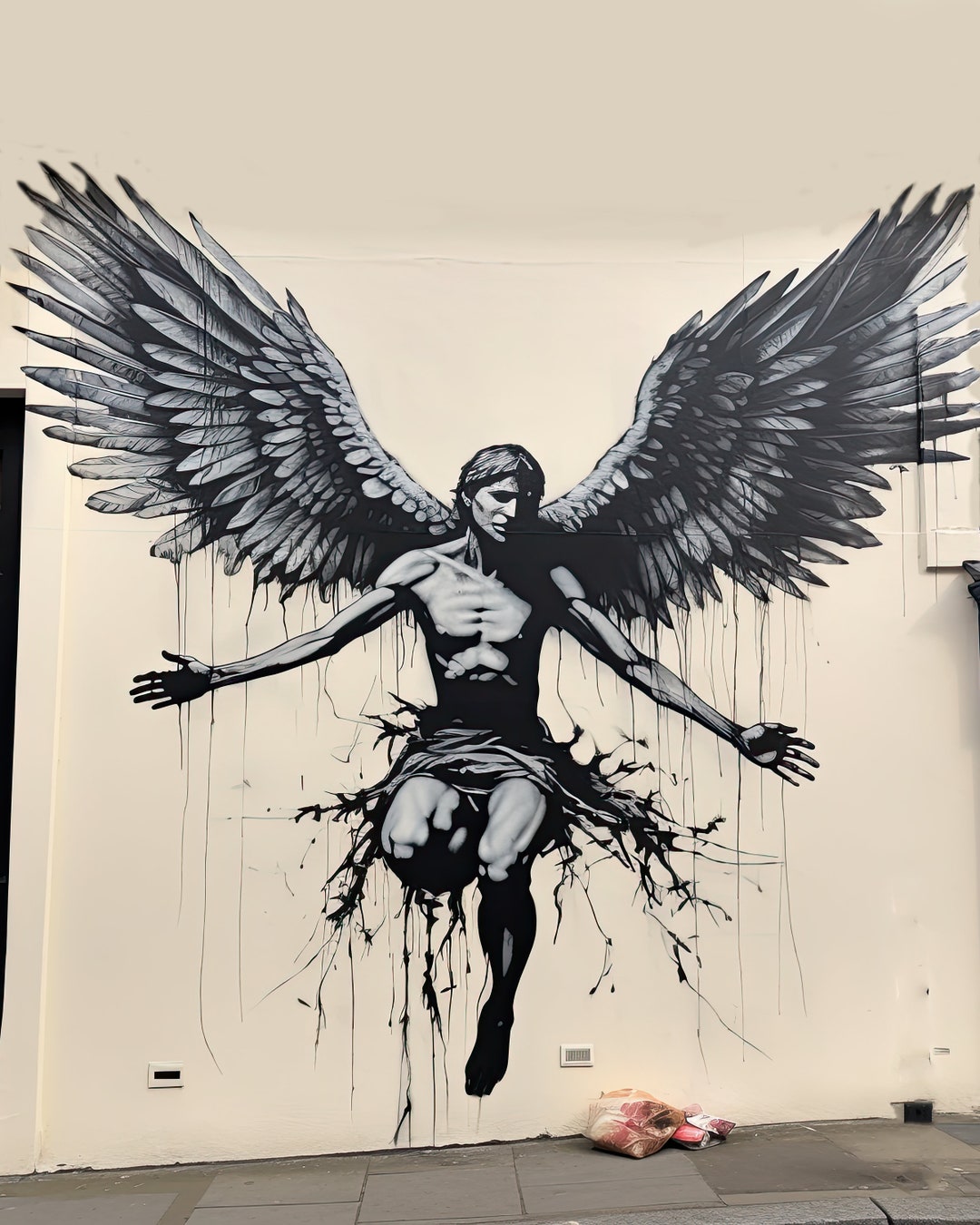 Banksy Street Graffiti Art Icarus Falling Greek Myth 8x10 Real Canvas ...