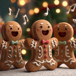 Mary Engelbreit Style Singing Gingerbread Man Choir Christmas Holiday ...