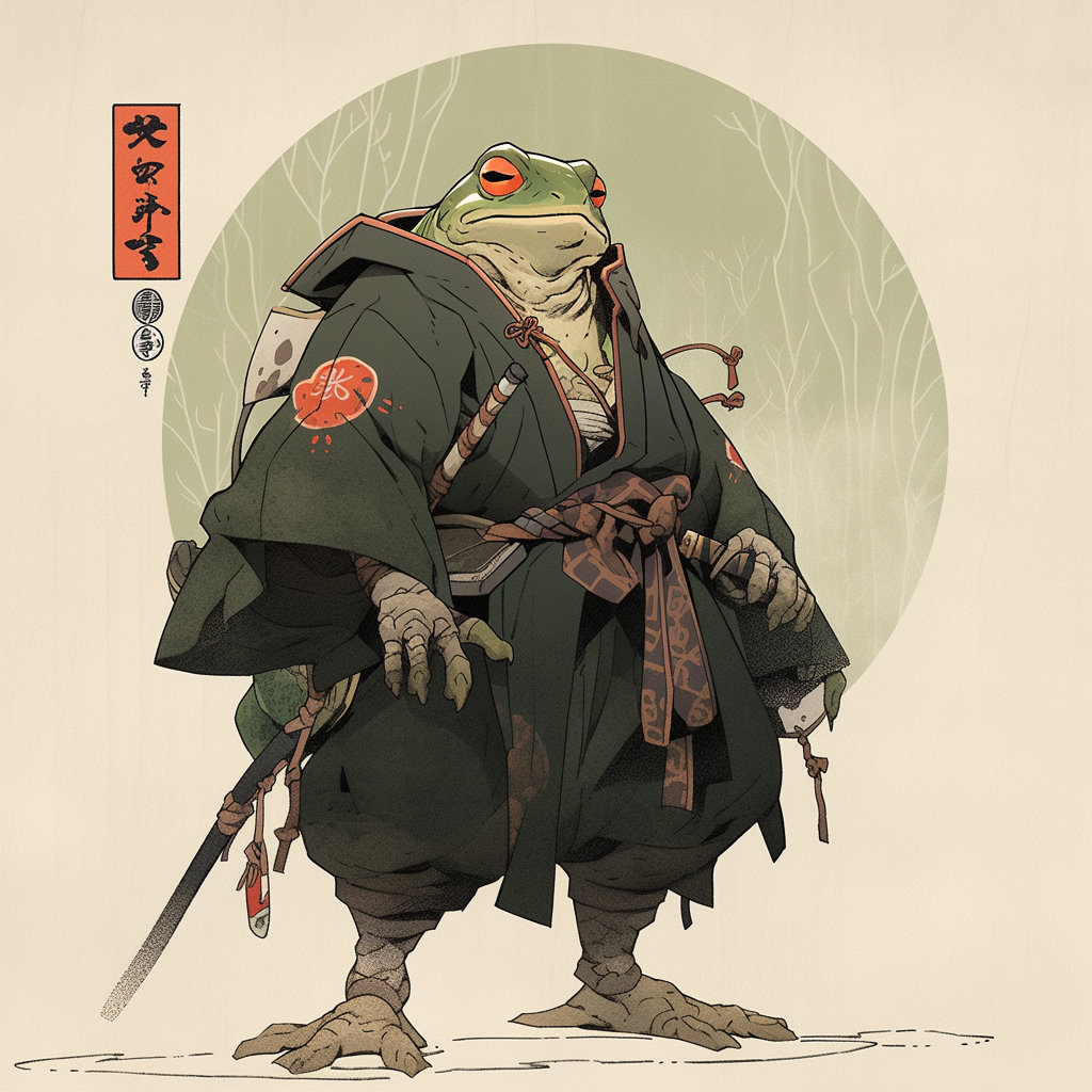 Japanese Japan Ukiyo-e Style Samurai Ninja Warrior Frog With Katana ...