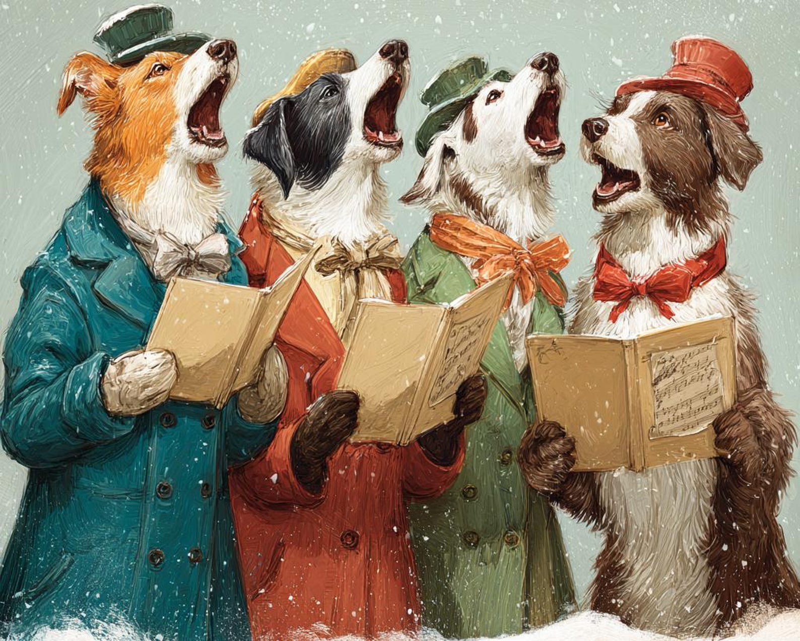 Louis Wain Style Caroling Dogs Christmas Wall Art Vintage Dog Choir ...