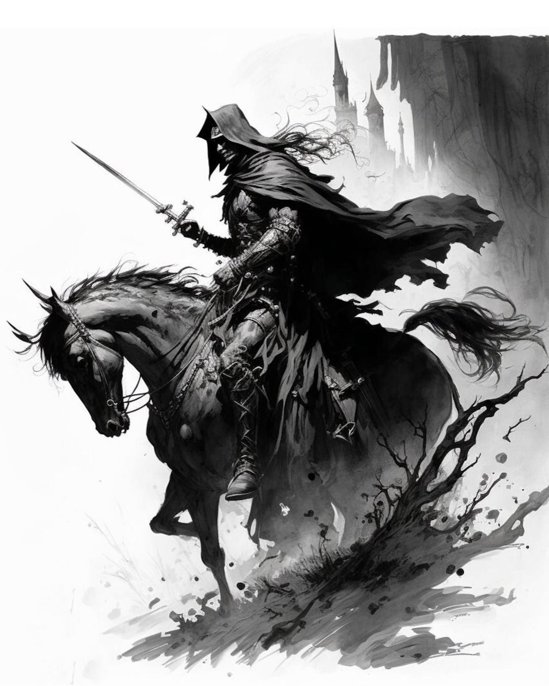 Frank Frazetta Style Blaqck Nazgul Drawing 8x10 Real Canvas Giclee Art ...