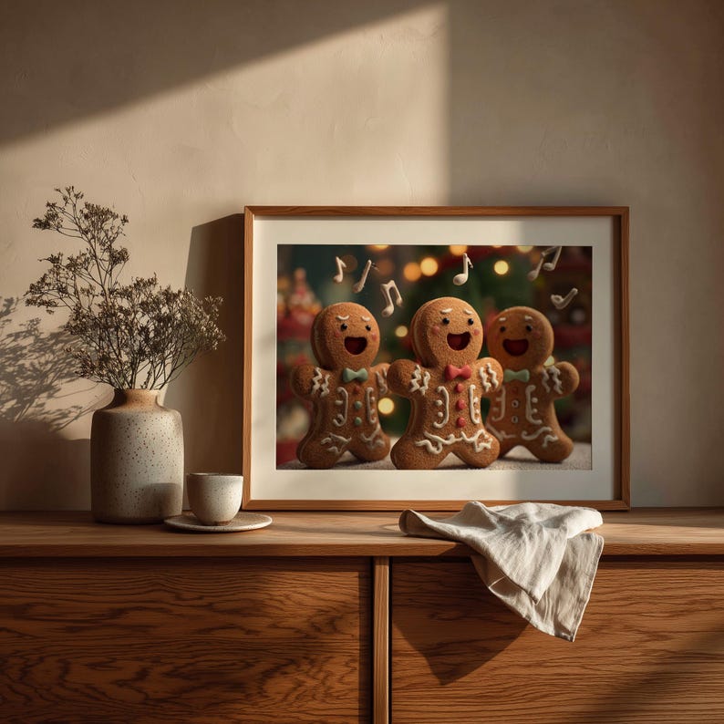Mary Engelbreit Style Singing Gingerbread Man Choir Christmas Holiday ...